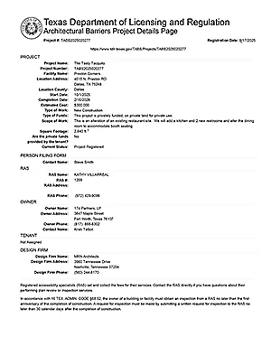 TDLR TABS Number | TAS Plan Reviews and Inspections | RAS TX